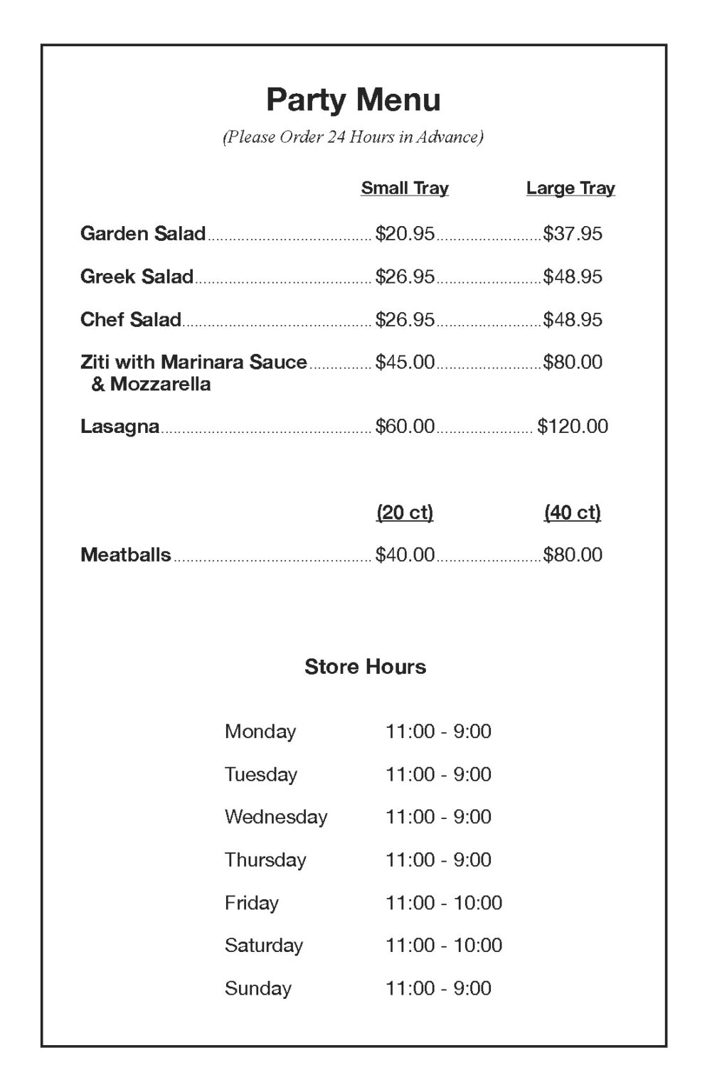 Our Menu - Elm Hill Pizza